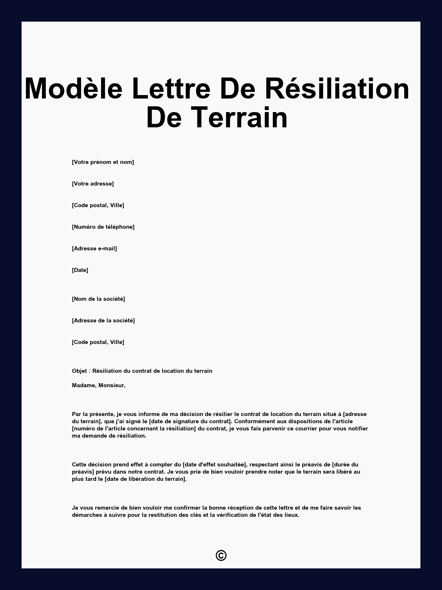Modèle Lettre De Résiliation De Terrain