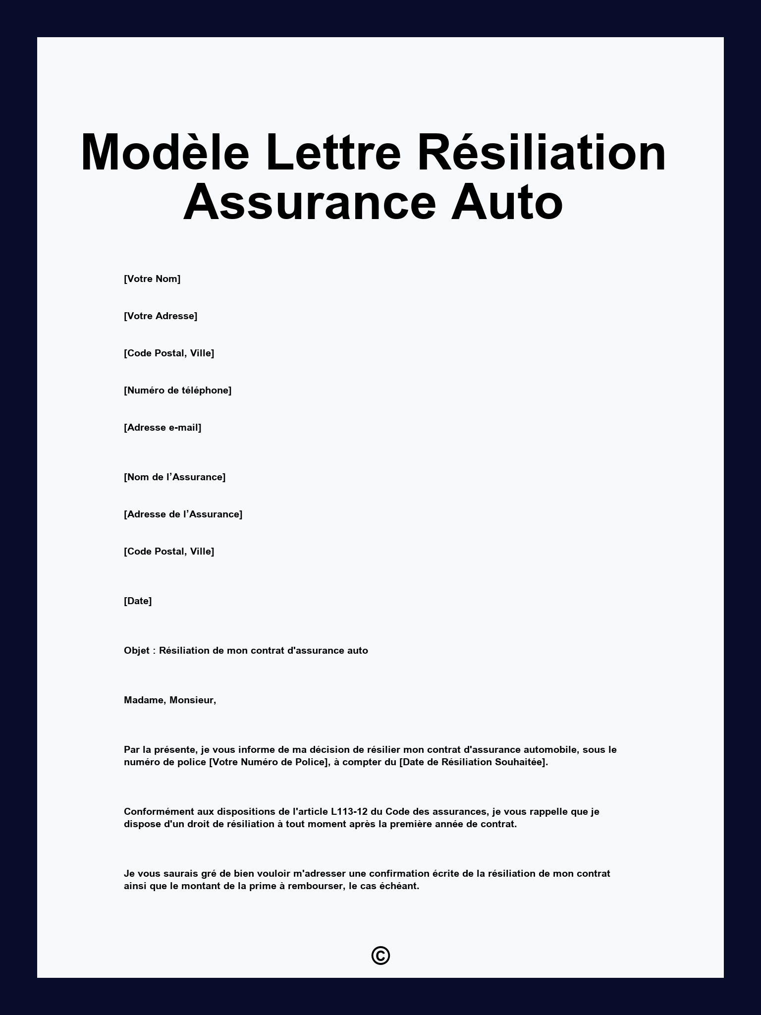 Modèle Lettre Résiliation Assurance Auto