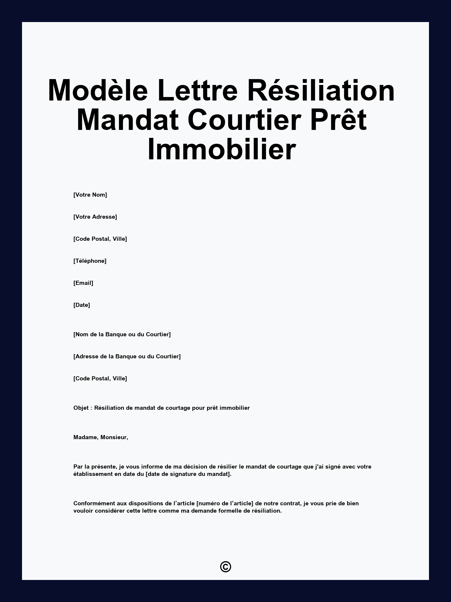 Modèle Lettre Résiliation Mandat Courtier Prêt Immobilier