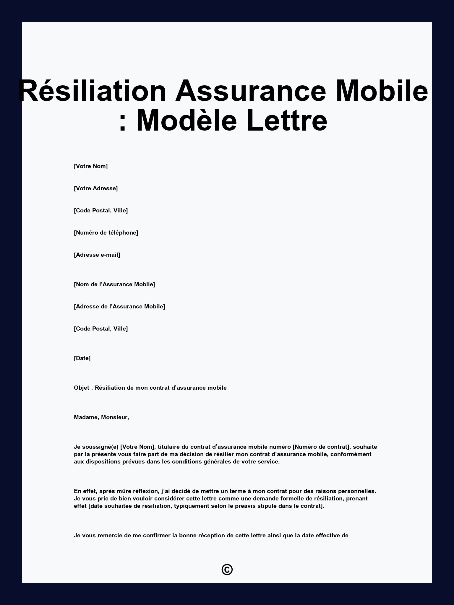 Résiliation Assurance Mobile : Modèle Lettre
